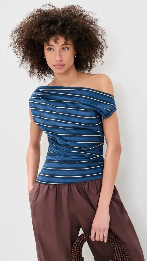 Staud Phare One-shoulder Striped Top
