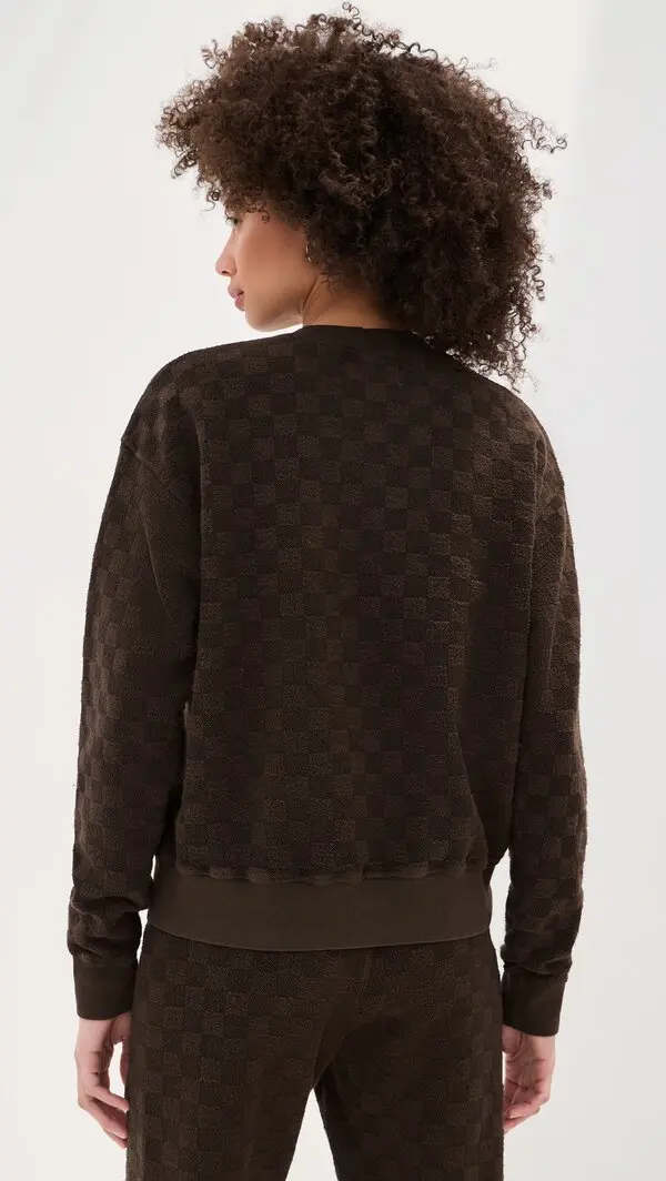 STATE & LAKE Nikki Checkered Knit Sweatshirt - Chocolate