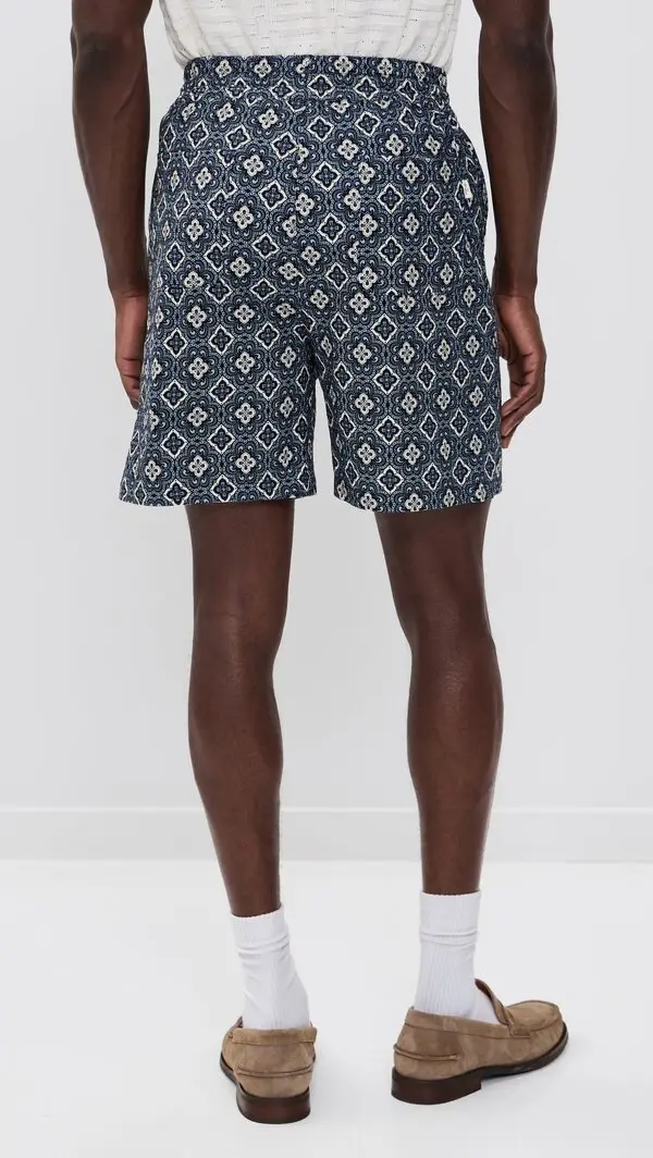 LES DEUX Harry Arabesque Print Shorts - Blue Fog