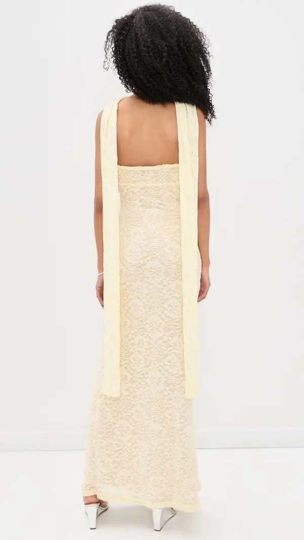 RUNAWAY THE LABEL Amana Strapless Lace Maxi Dress With Scarf - Lemon