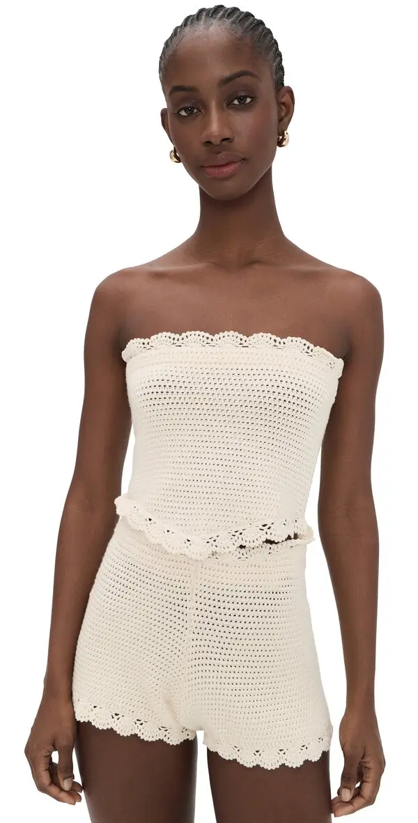 Posse Dylan Crochet Strapless Top - Pearl