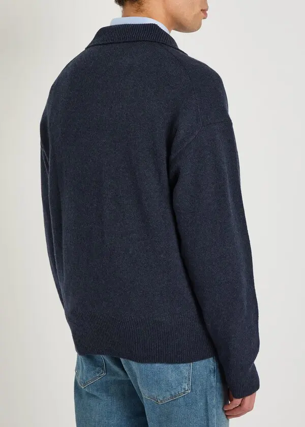 BOSS Open Collar Wool Jumper - Navy