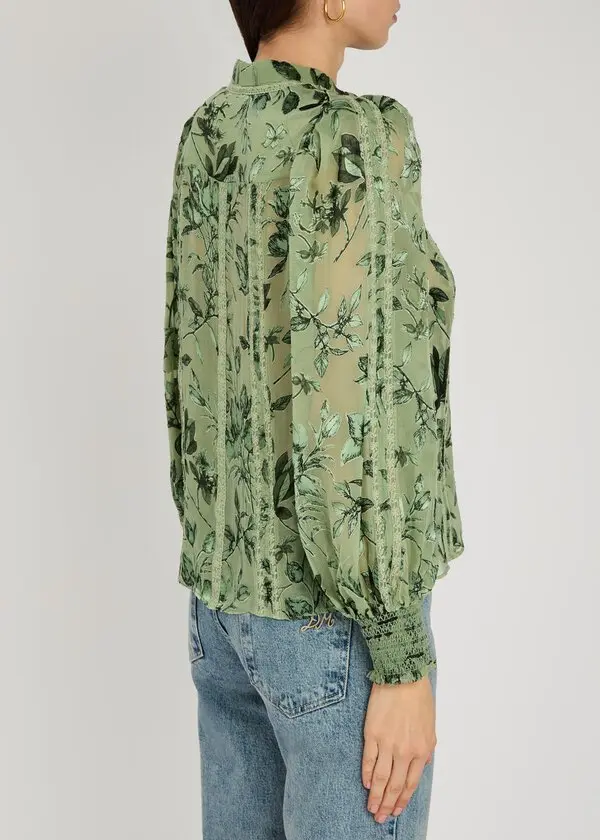 Alice + Olivia Arlette Devoré Chiffon Blouse - Green