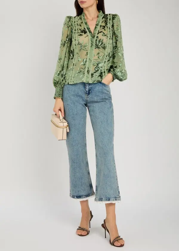 Alice + Olivia Arlette Devoré Chiffon Blouse - Green