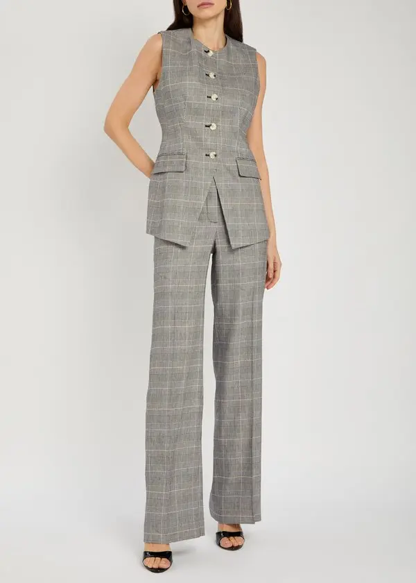 Veronica Beard Checked Straight-leg Trousers - Black