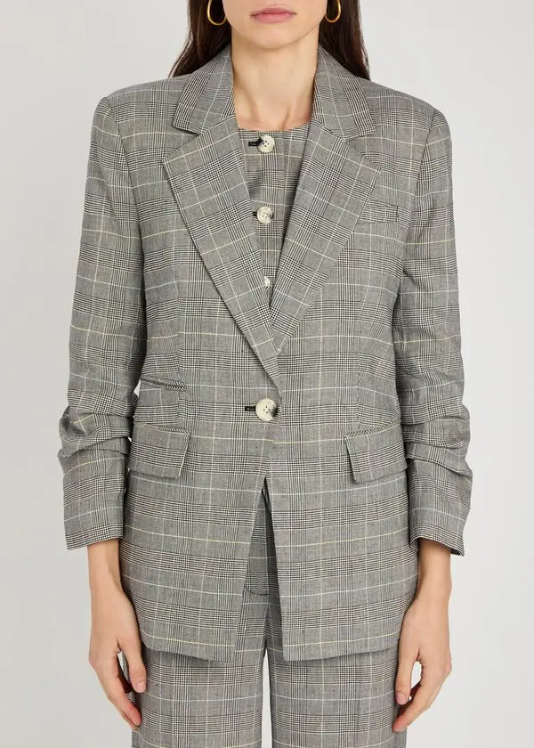 Veronica Beard Battista Checked Linen-blend Blazer - Black