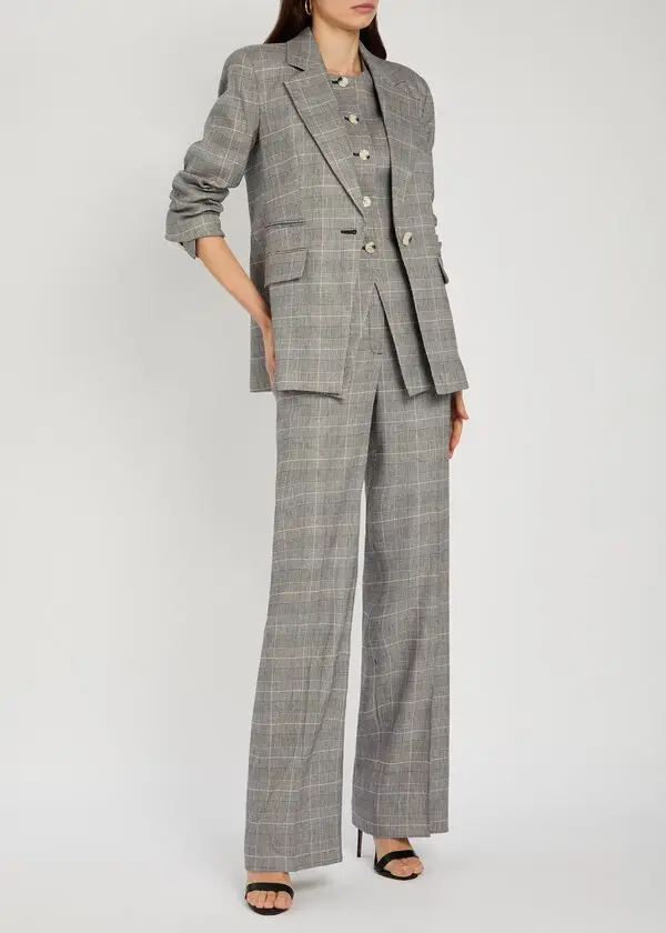 Veronica Beard Battista Checked Linen-blend Blazer - Black