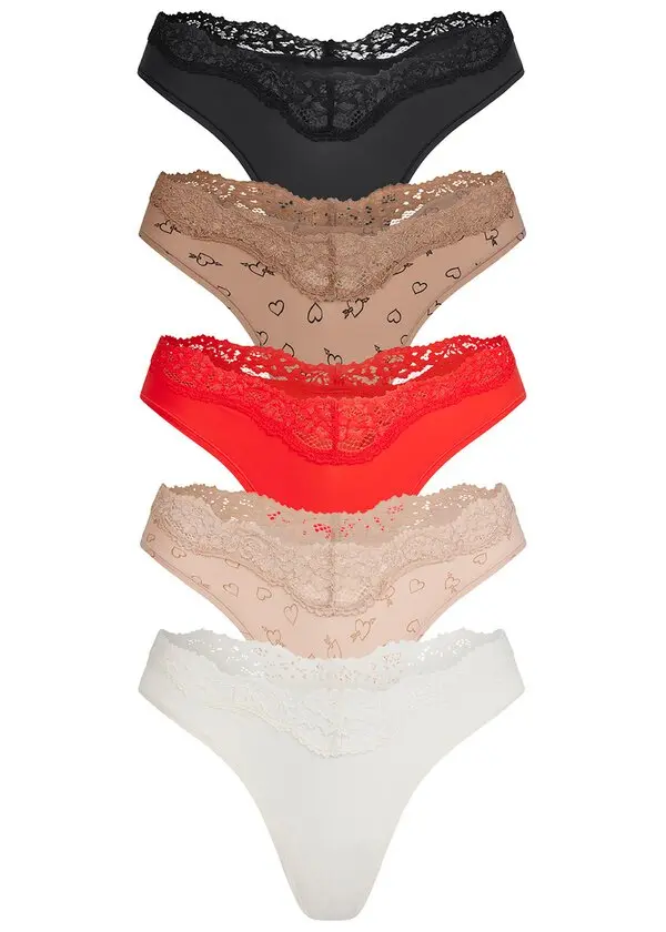 SKIMS Printed Stretch-jersey Thong - Multicoloured