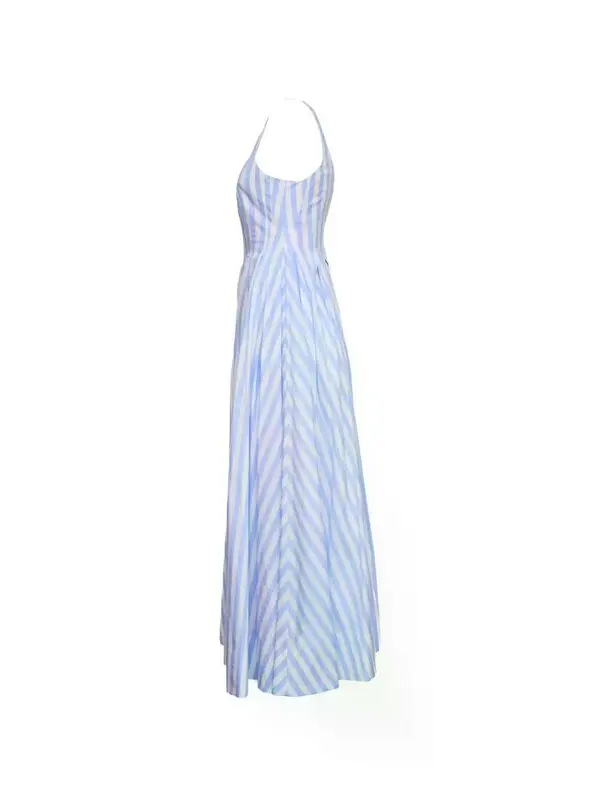 Sportmax Cotton Poplin A-line Dress With Square Neck And Stripes - Blue