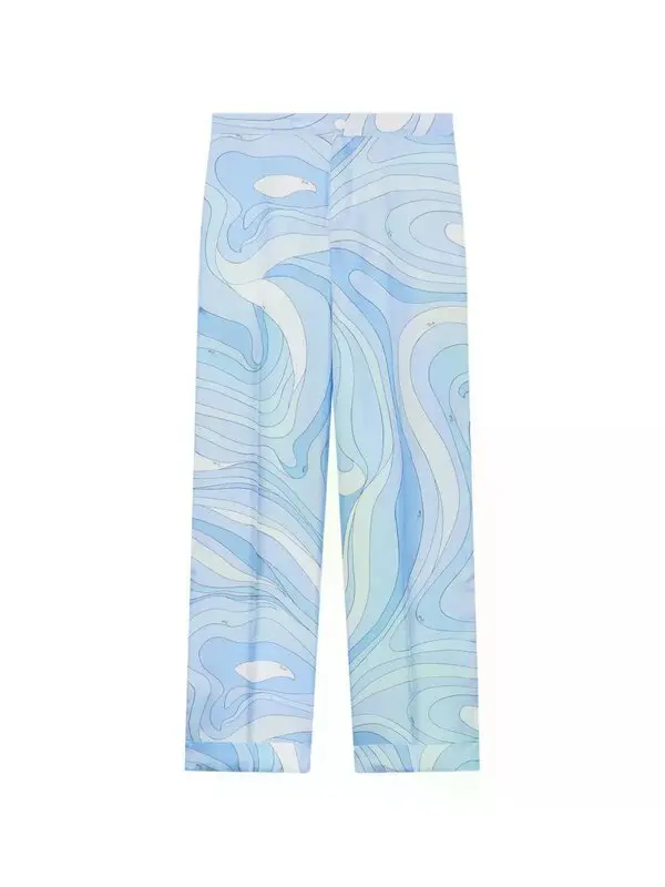 Emilio Pucci Marmo-print Silk Pants - Blue