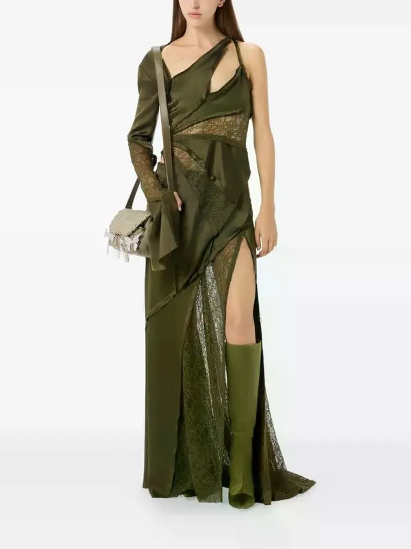 Blumarine Panelled Lace-overlay Skirt - Green