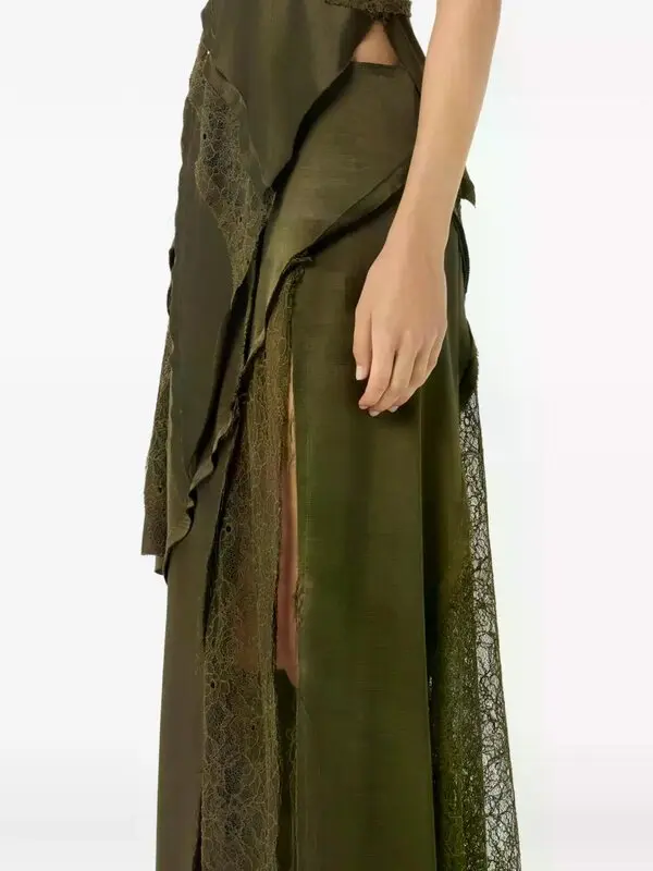 Blumarine Panelled Lace-overlay Skirt - Green