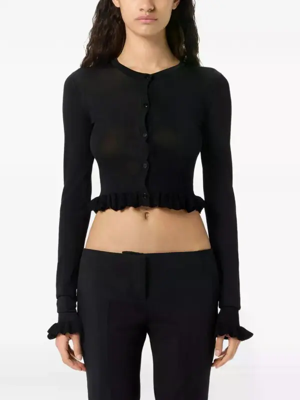 Blumarine Long-sleeve Cardigan With Ruffled Trim