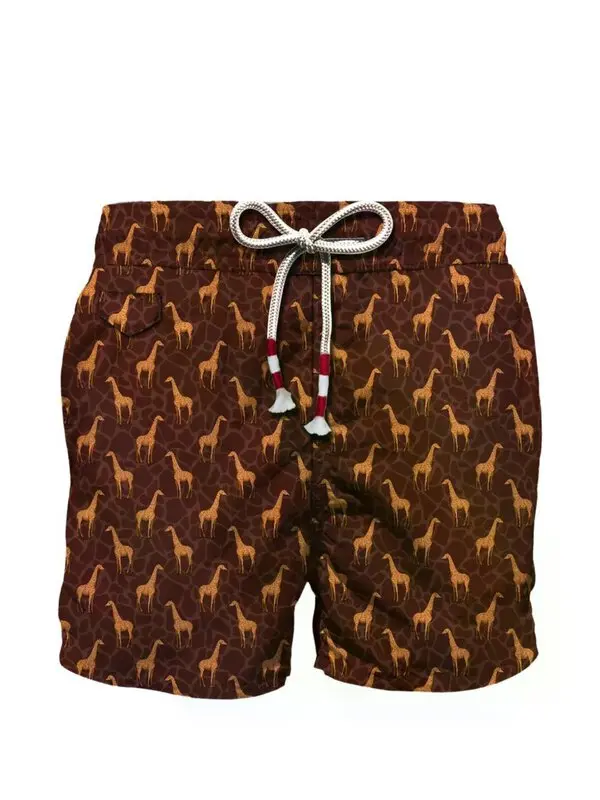 MC2 SAINT BARTH Giraffe Print Swim Shorts - Brown