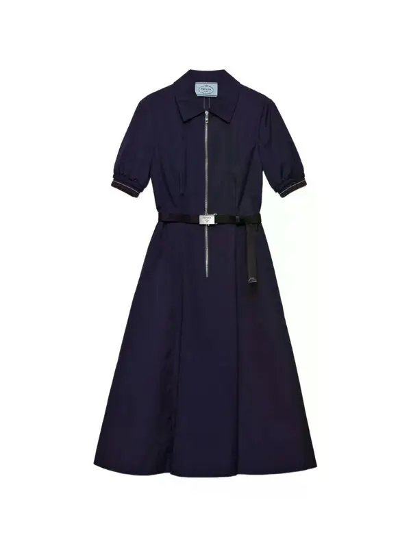 Prada Poplin Belted Shirt Dress - Blue