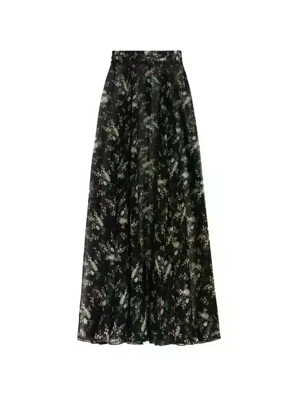 Dolce & Gabbana Floral Print Chiffon Maxi Skirt - Black