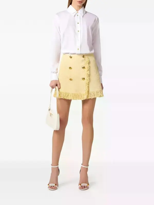 Elisabetta Franchi Bouclé Fringed Button Mini Skirt - Yellow