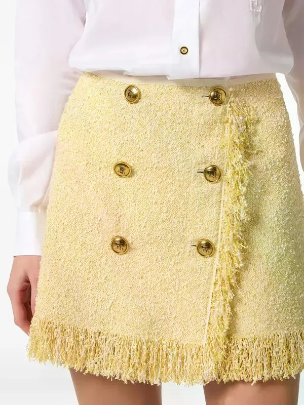 Elisabetta Franchi Bouclé Fringed Button Mini Skirt - Yellow