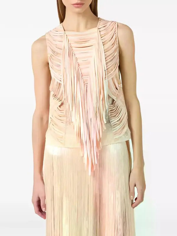 Elisabetta Franchi Sleeveless Lace Top With Fringe Detail