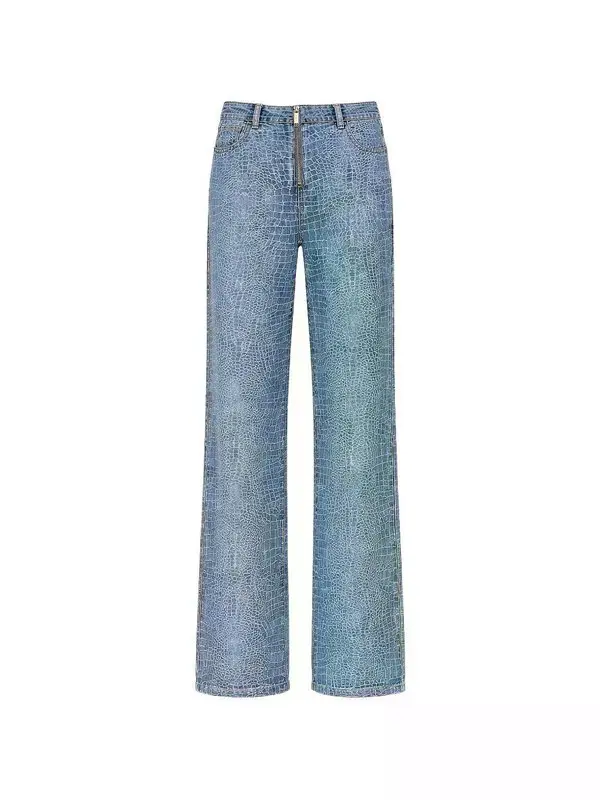SELF-PORTRAIT Crocodile-pattern Straight Leg Jeans