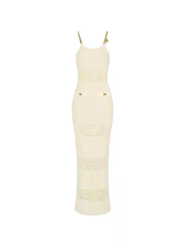 Elisabetta Franchi Cut-out Chain Bouclé Maxi Dress - Neutrals