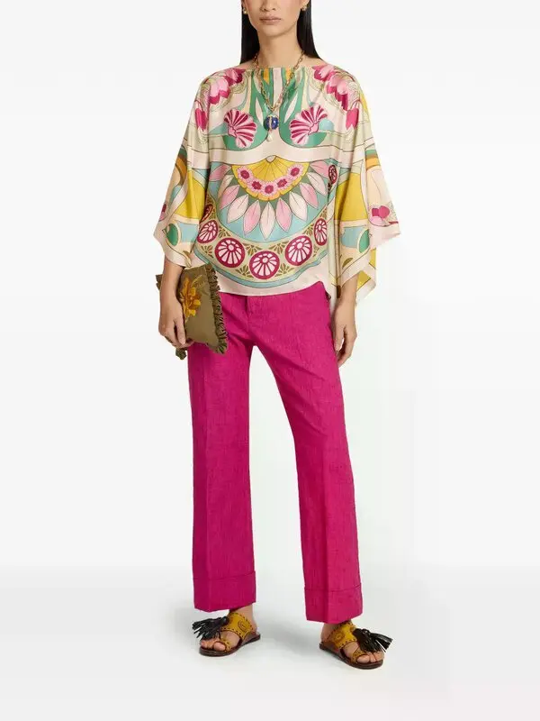 La DoubleJ Printed Silk Foulard Top - Neutrals