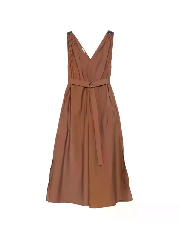 Brunello Cucinelli Beaded V-neck Belted Dress