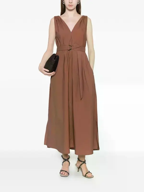 Brunello Cucinelli Beaded V-neck Belted Dress