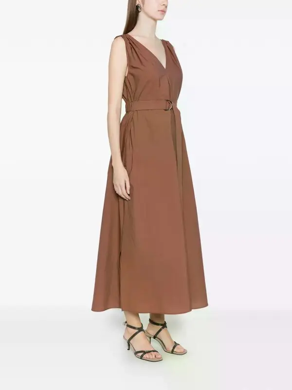 Brunello Cucinelli Beaded V-neck Belted Dress