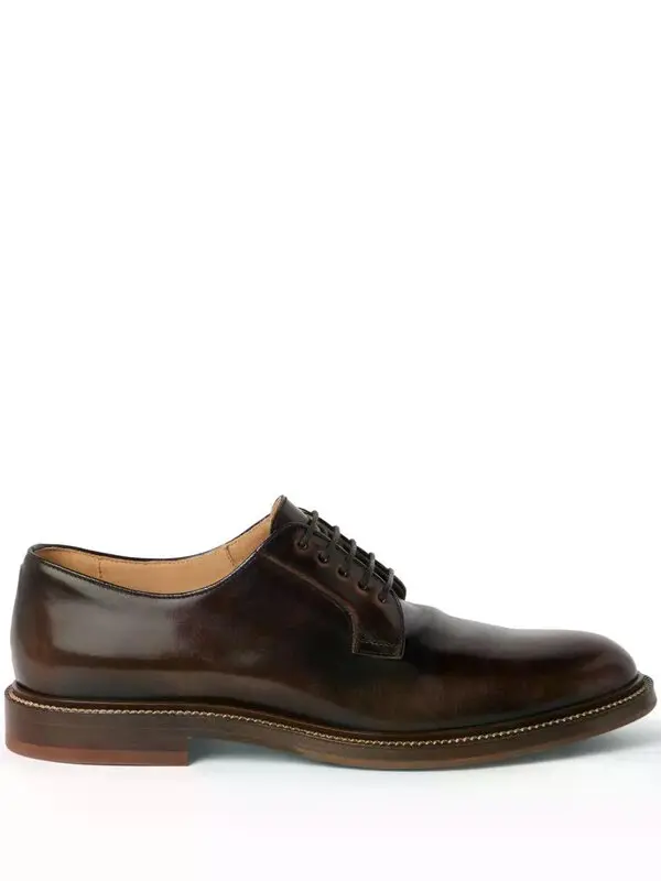 Brunello Cucinelli Burnished Leather Derby Shoes - Brown