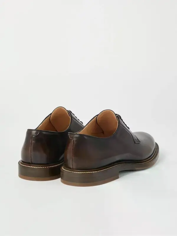 Brunello Cucinelli Burnished Leather Derby Shoes - Brown