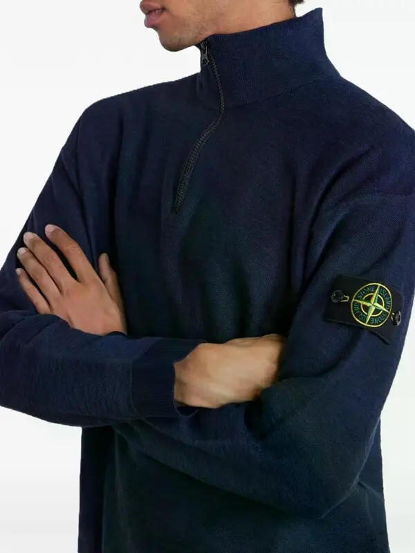 Stone Island Zip-up Sweater With Logo Appliqu