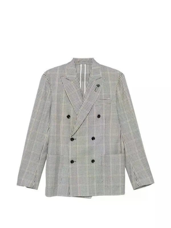 LARDINI Double-breasted Checked Blazer - Brown