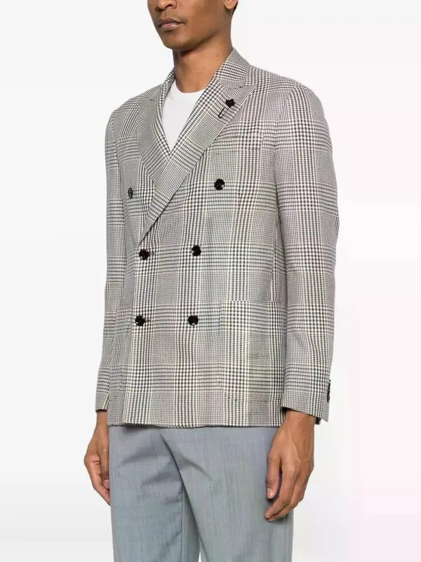 LARDINI Double-breasted Checked Blazer - Brown