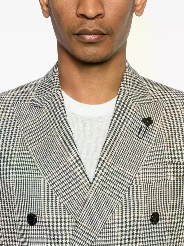 LARDINI Double-breasted Checked Blazer - Brown
