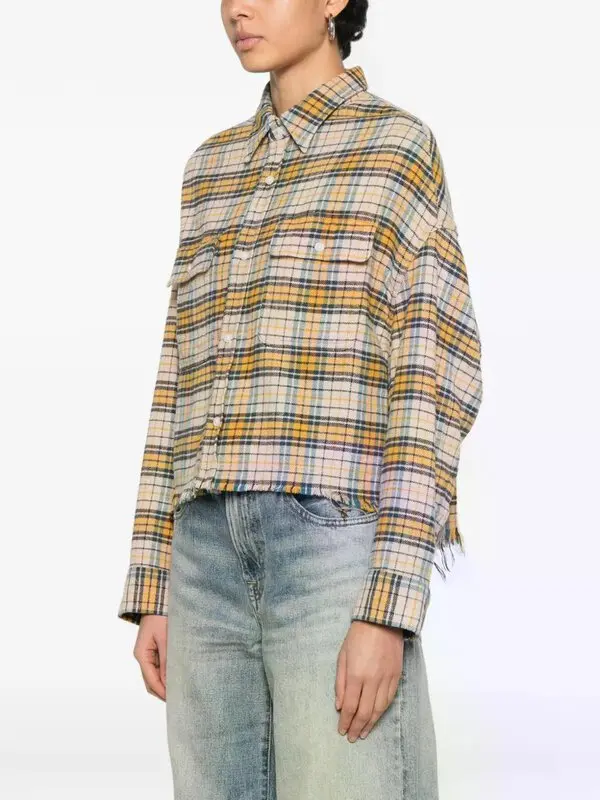 R13 Plaid Frayed Shirt - Yellow