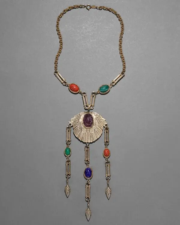 Alexis Bittar Vintage Egyptian Revival Pendant Necklace - Gold