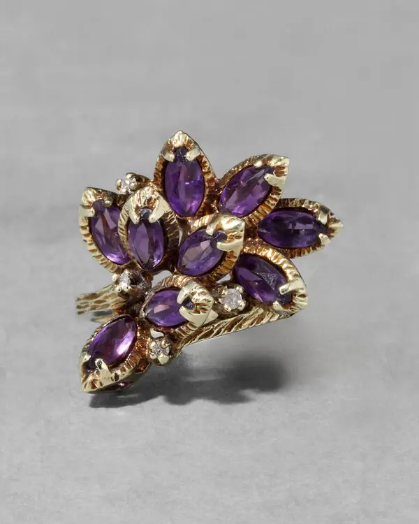 Alexis Bittar Vintage 1960s 14k Amethyst And Diamond Ring - Gold