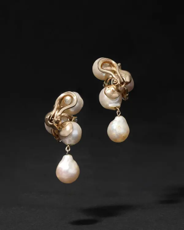 Alexis Bittar Vintage 1950s 14k Pearl And Diamond Clip Earrings - Gold