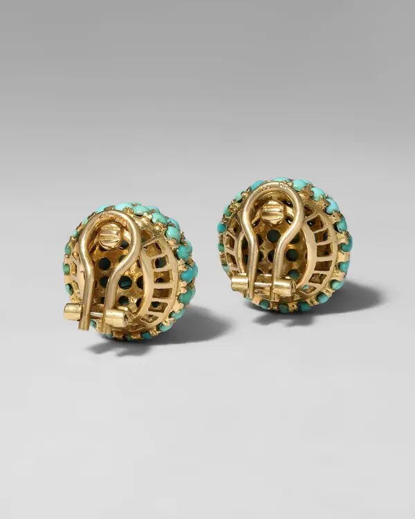 Alexis Bittar Vintage 1950s 18k & Turquoise Clip Earrings - Gold