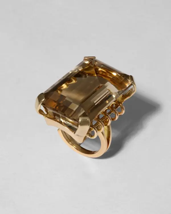 Alexis Bittar Vintage 1950s 14k Citrine Cocktail Ring - Gold