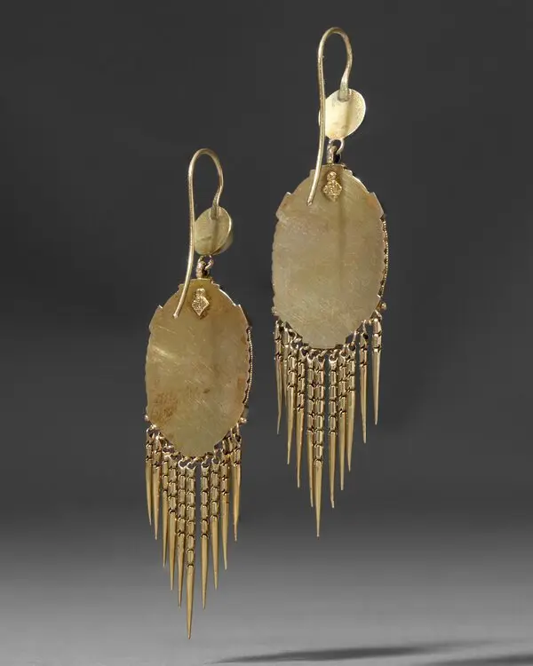 Alexis Bittar Victorian 1880s 14k Etruscan Revival Fringe Earrings - Gold