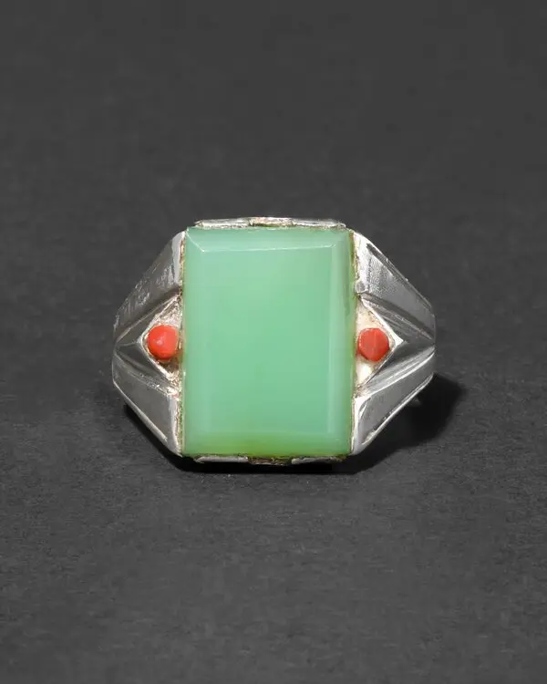 Alexis Bittar Vintage Sterling Ring With Chrysoprase And Coral - Silver