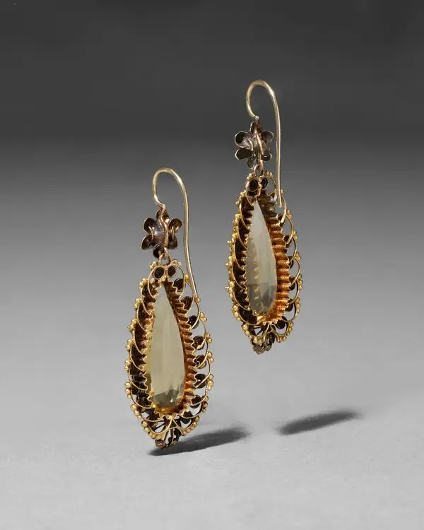 Alexis Bittar Antique 1850s Citrine And Pearl Drop Earrings - Gold