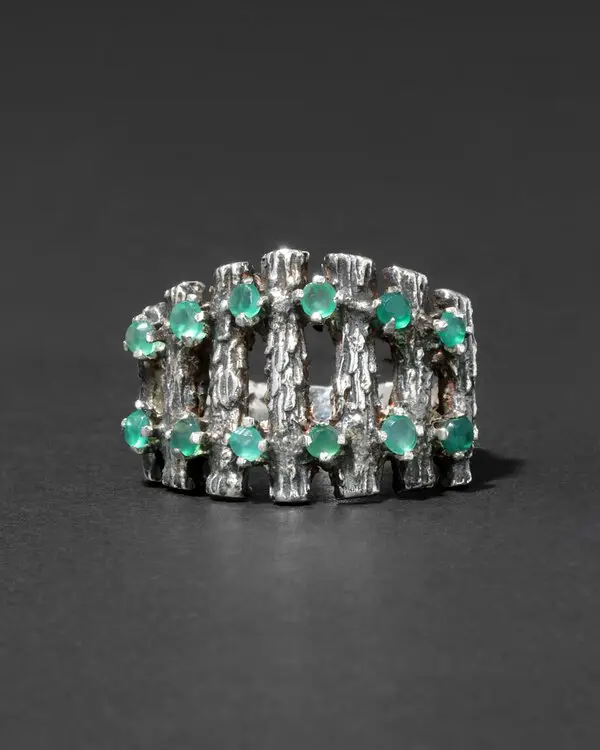 Alexis Bittar Vintage Sterling & Emerald Branch Ring - Silver