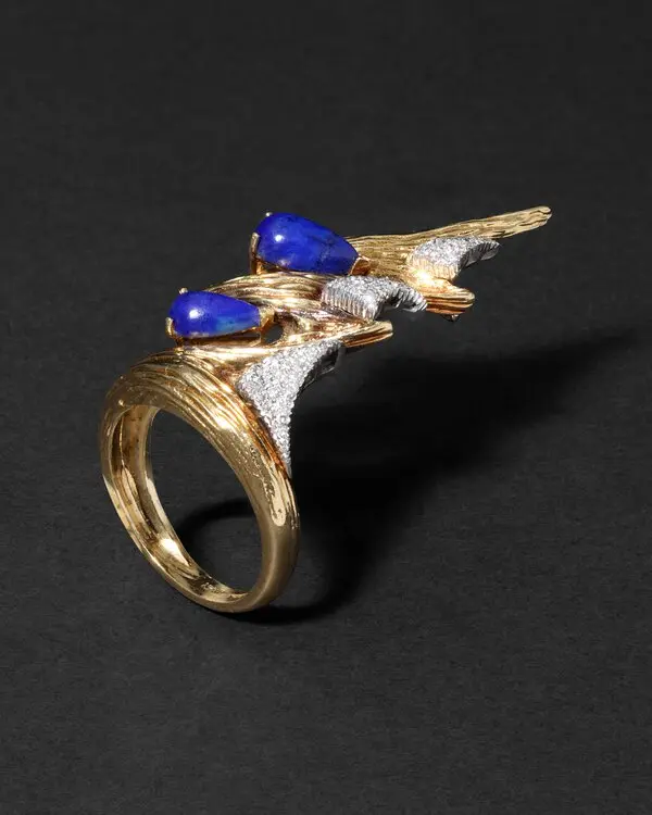 Alexis Bittar Vintage Platinum, 18k Lapis Lazuli And Diamond Ring - Gold