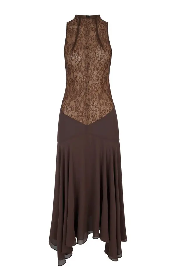 DE LA VALI Chandra Lace Midi Dress - Brown