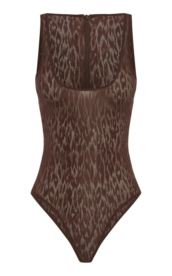 Alex Perry Singlet Leopard Lace Bodysuit - Brown