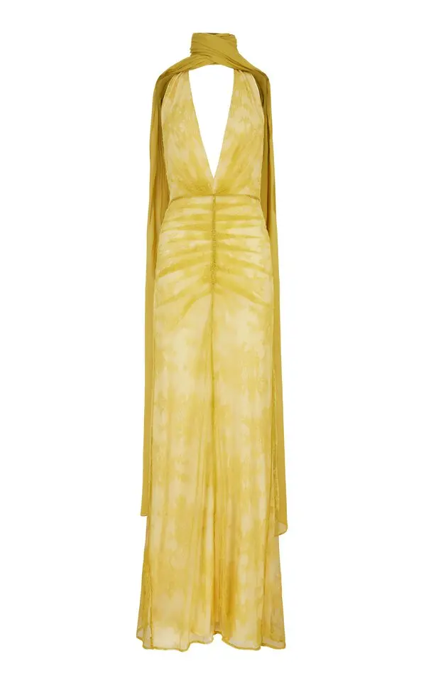 DE LA VALI Amora Tulle Lace Maxi Dress - Yellow