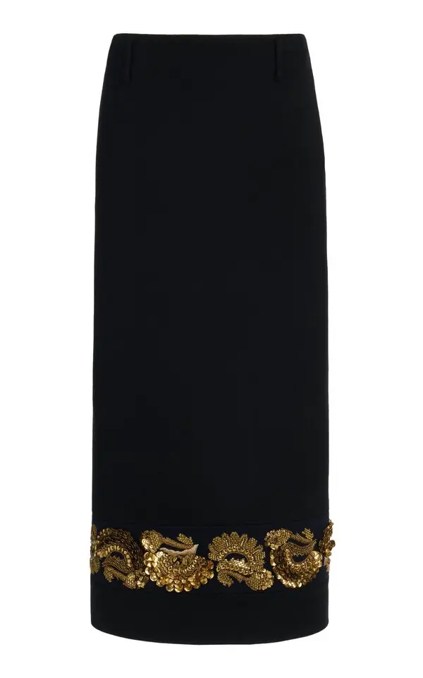 Dries Van Noten Sentista Embellished Wool-blend Midi Skirt